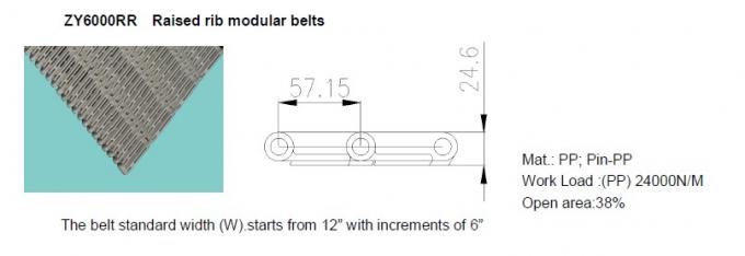 ZY6000RR (REXNORD 5997) RUNNING RAISED RIB MODULAR BELTS Pasteurization ...