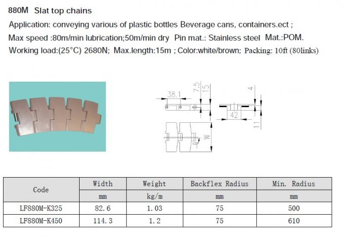 Plastic flat top conveyor chain LF880M-K325/LF880TAB-K450 magnetic ...